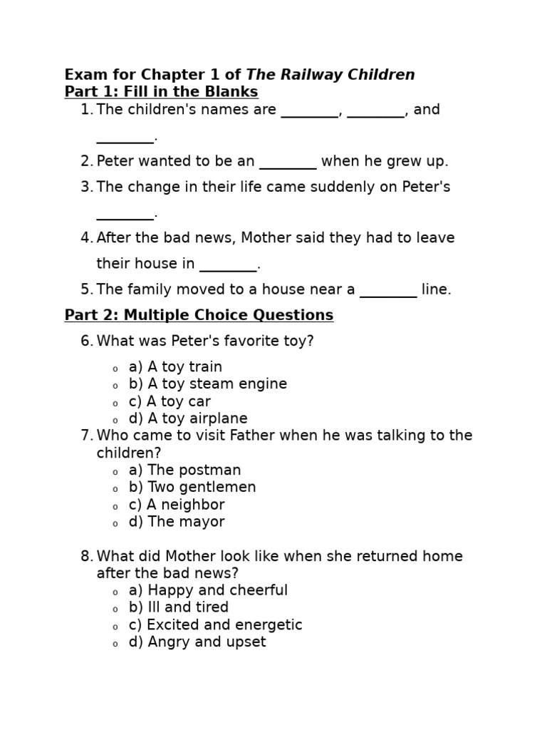 Chapter 1 Exam: The Railway Children | PDF