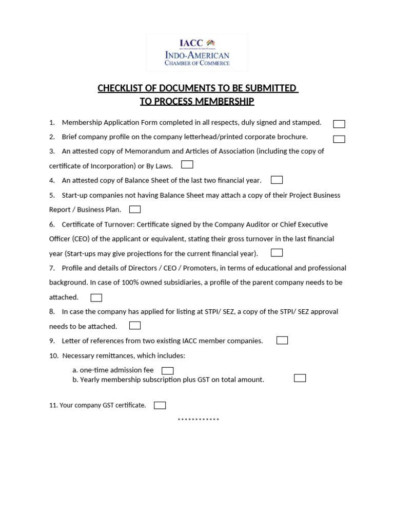 IACC Membership Checklist Documents | PDF