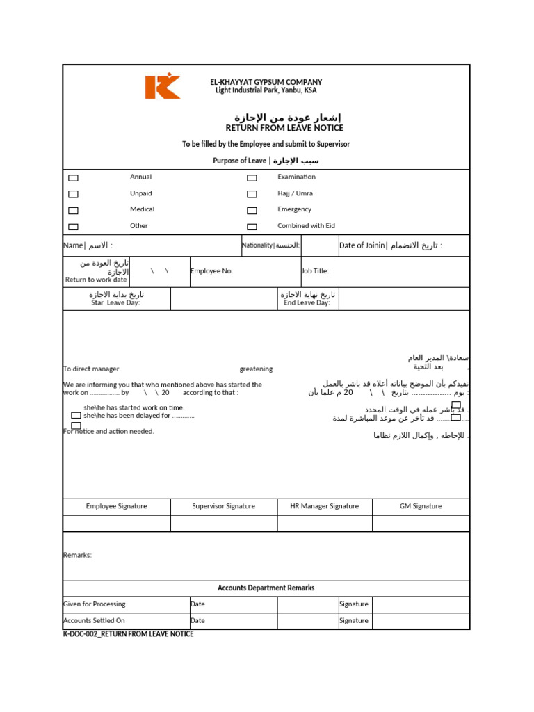 Return from Leave Notice Template | PDF | Hajj