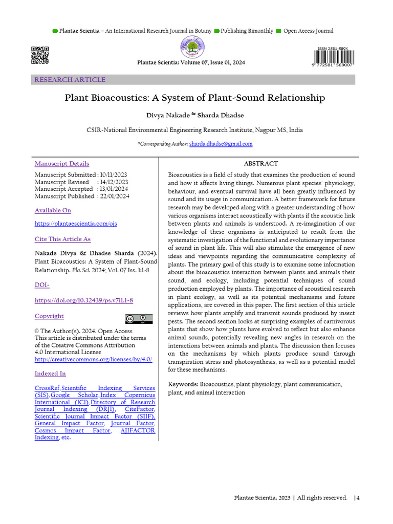 Plant Bioacoustics A System of Plant-Sound Relatio | PDF | Sound | Bat