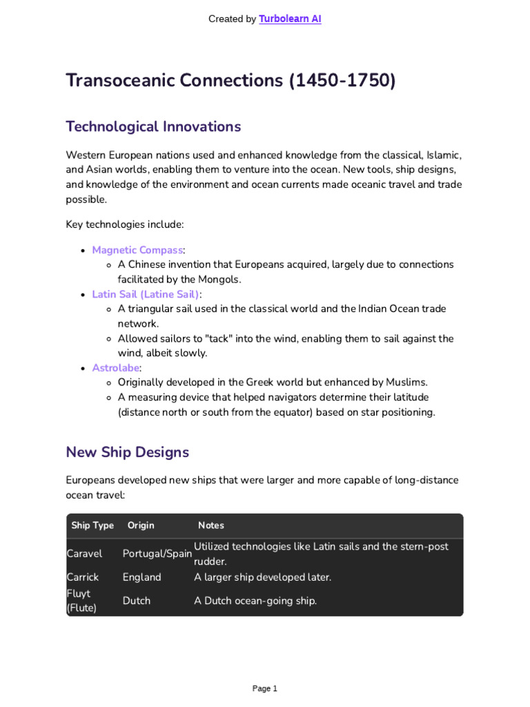 Transoceanic Exploration and Innovations (1450-1750) | PDF | Northwest ...