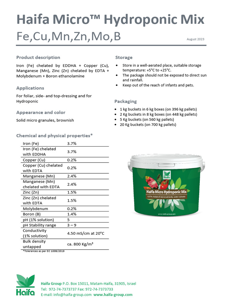 Haifa Micro Hydroponic Mix Overview | PDF