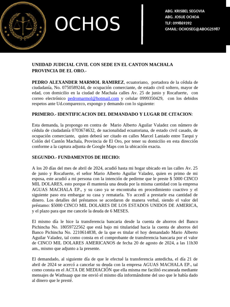 Demanda Final Kris Josue1 | PDF | Bancos | Bancario