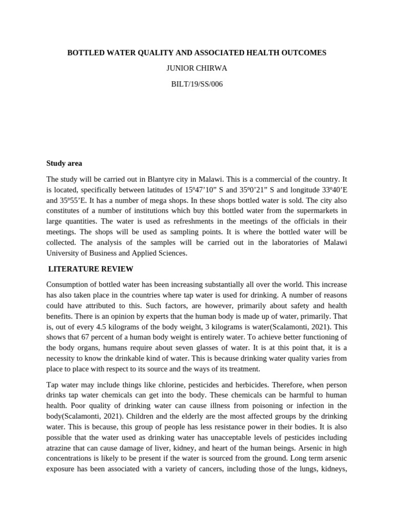 Bottled Water Quality Analysis and Associated Health Outcomes | PDF ...