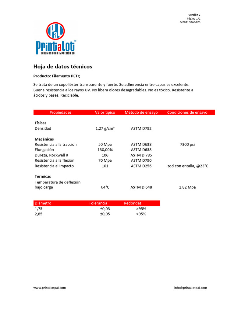 TDS PETg | PDF | Materiales
