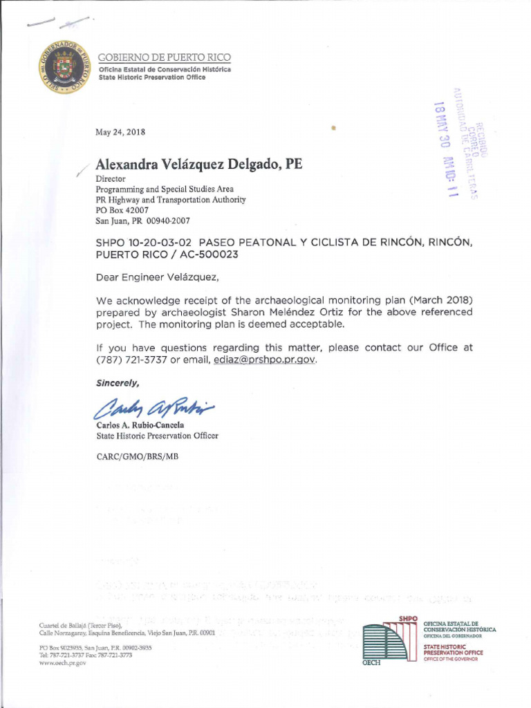 9.20180530 Letter From SHPO | PDF