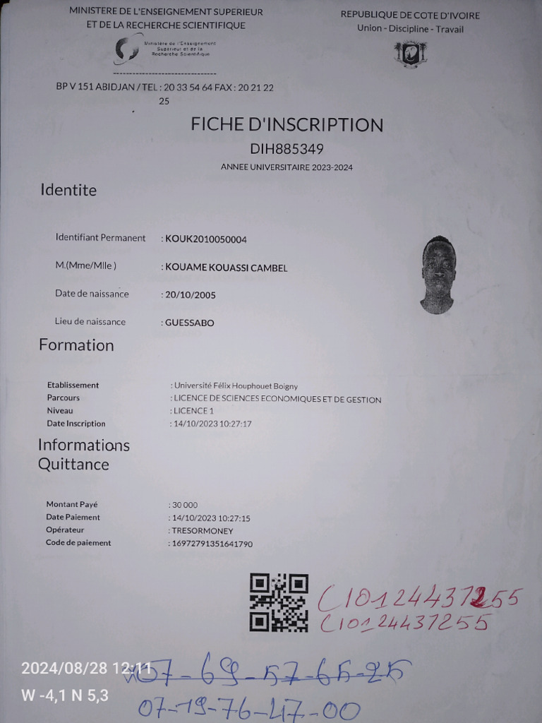 Reçu D'inscription Chreb-Ken | PDF