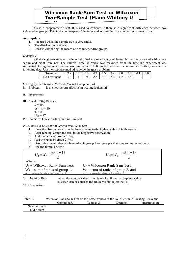 Session 10 Mann Whitney U Test | PDF | Mann–Whitney U Test | Scientific ...