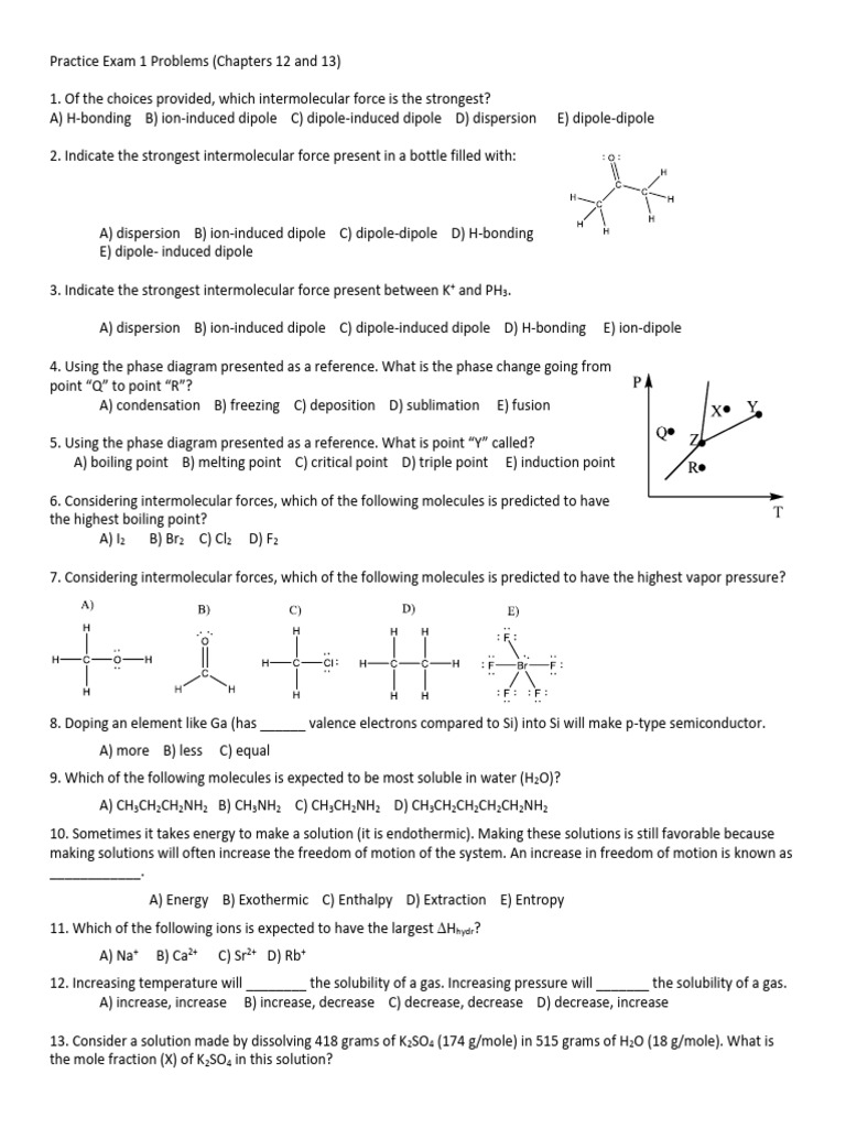 Spring 2025 Practice Exam 1 Questions | PDF | Intermolecular Force | Applied And ...