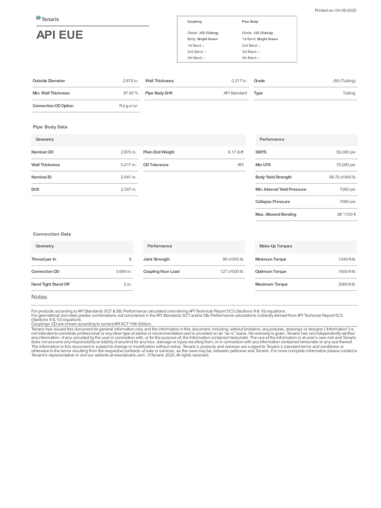 2 7/8" J55 Tubing Specifications | PDF | Pipe (Fluid Conveyance ...