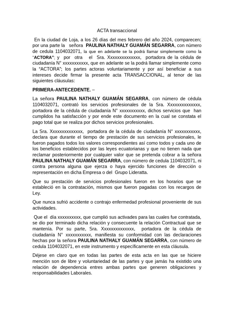 Acta Transaccional de Servicios Profesionales | PDF | Mediación