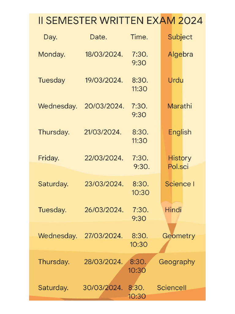 II Semester Exam Time Table 2024-25 | PDF