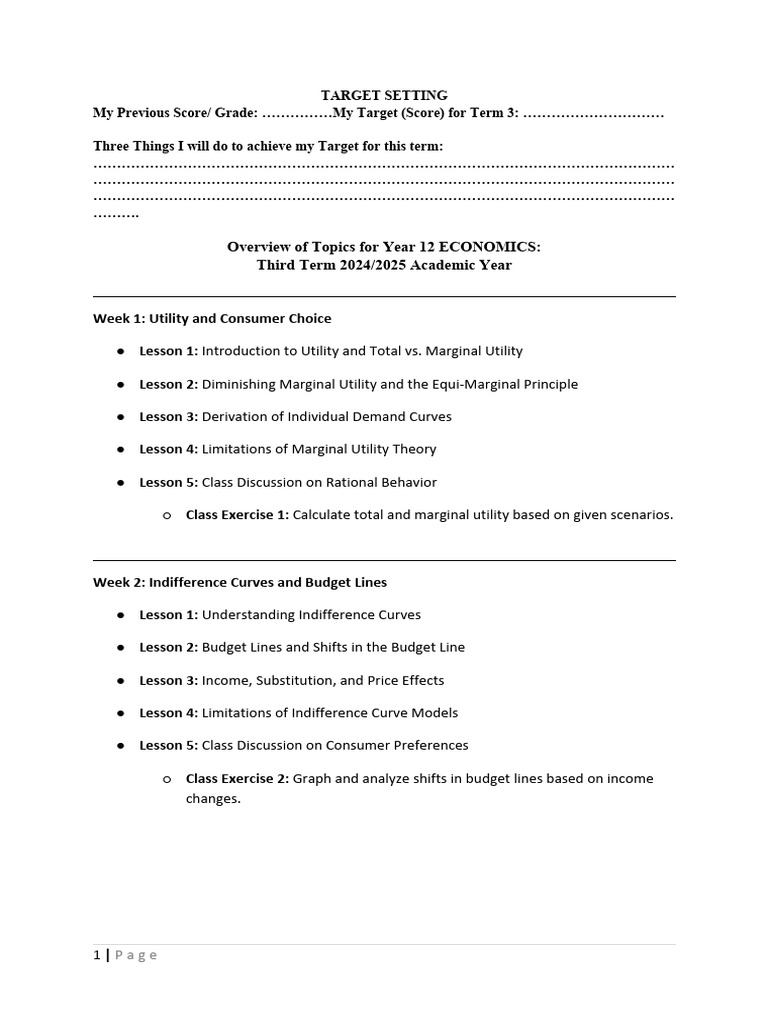 Year 12 Economics Term 3 Overview | PDF | Utility | Profit (Economics)