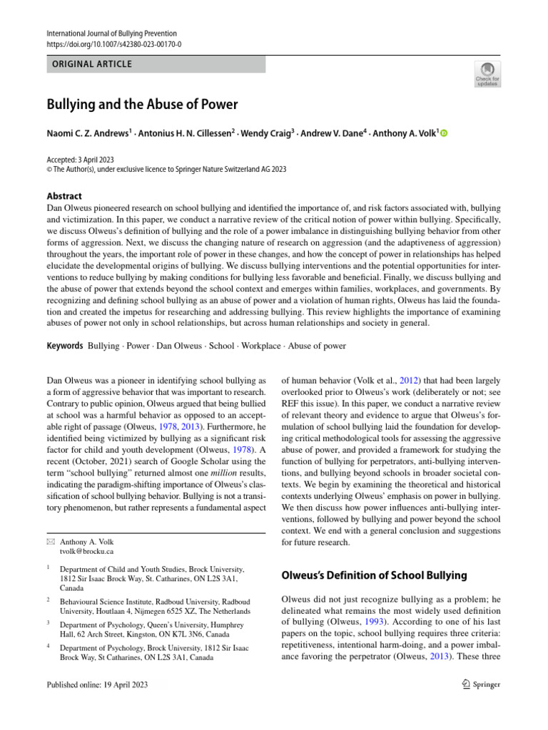 Bullying and The Abuse of Power | PDF | Bullying | Aggression