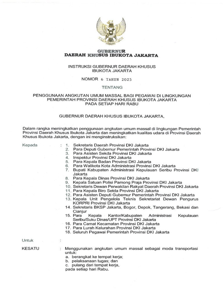 Instruksi Gubernur DKI Jakarta Nomor 6 Tahun 2025 Tentang Penggunaan ...
