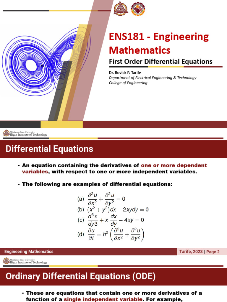 Lecture 1 First Order Differential Equations Pdf Equations