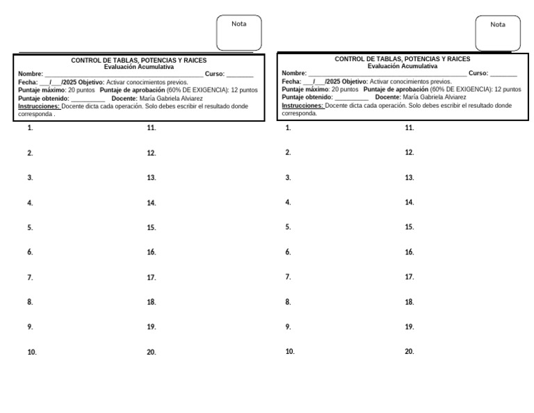Control de Tablas | PDF