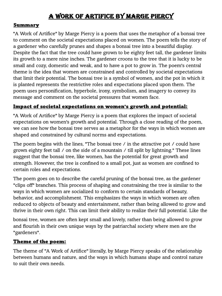 Societal Constraints in "A Work of Artifice" | PDF | Bonsai | Trees