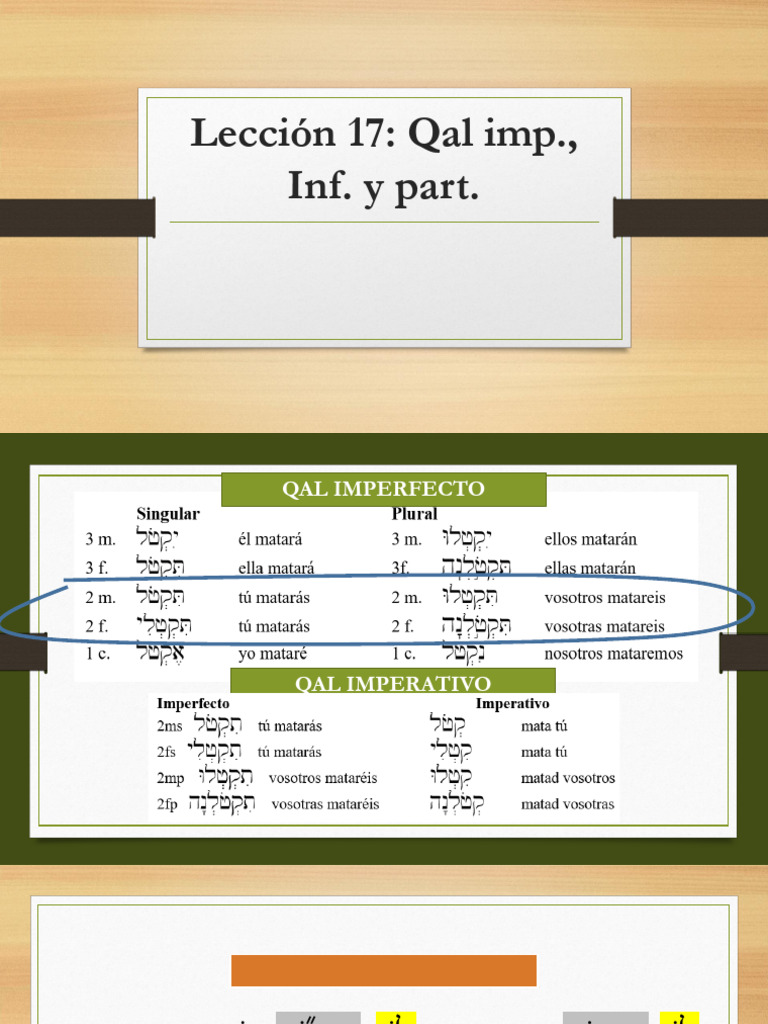 Tema 17 Qal Imperativo Inf Y Participios Pdf Género Gramatical