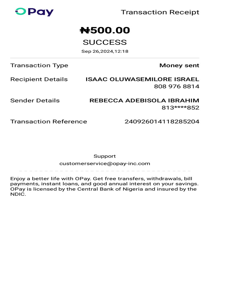 Successful Transaction Receipt Details | PDF