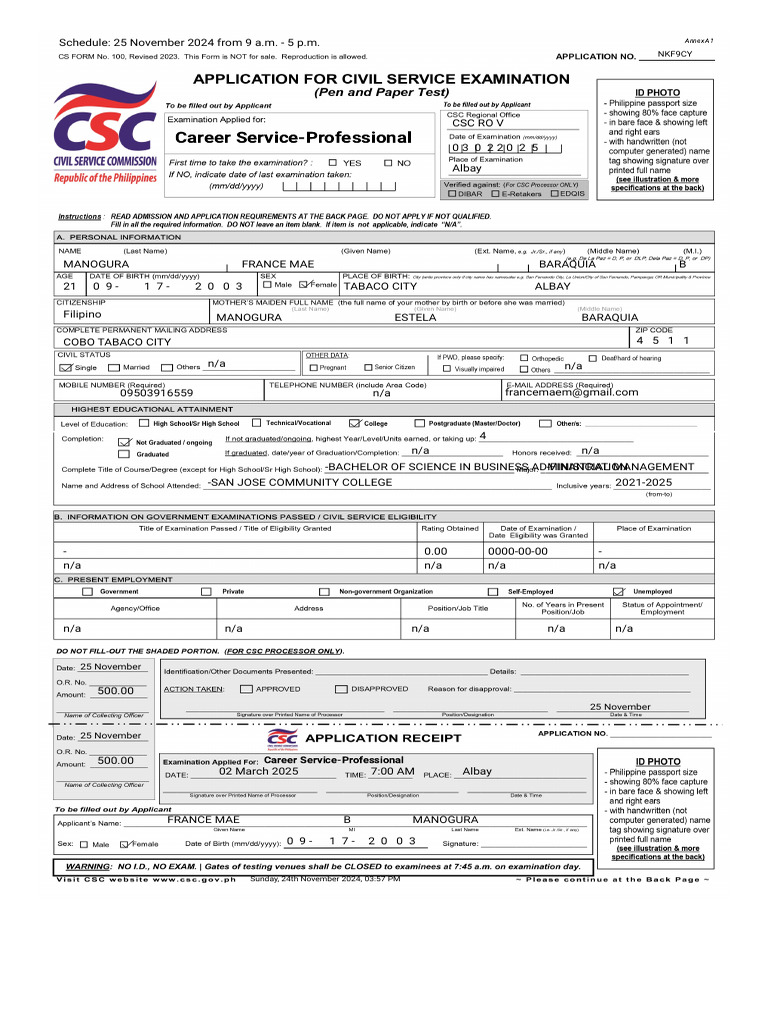 CSC RO5 Online Exam Application Form | PDF