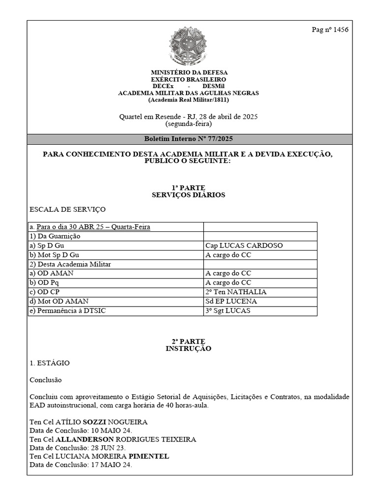 Boletim Interno AMAN 77/2025 | PDF