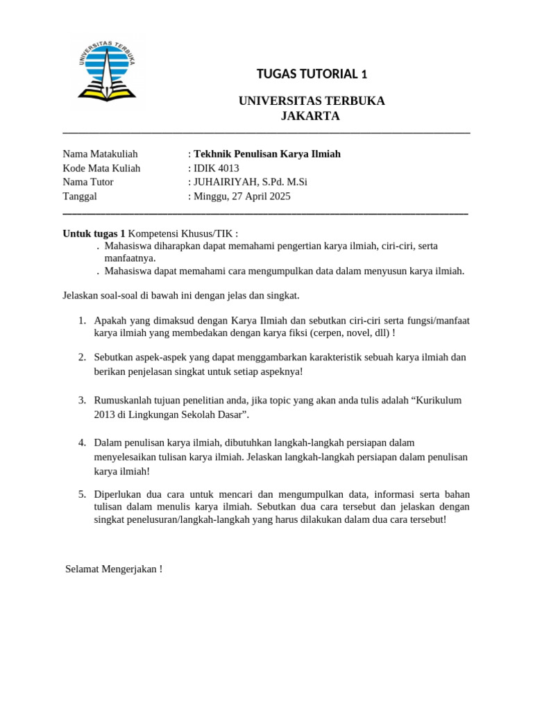 Tugas 1 Teknik Penulisan Karya Ilmiah | PDF