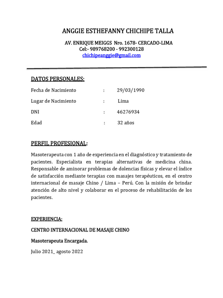 Cv Anggie e. Chichipe Talla | PDF