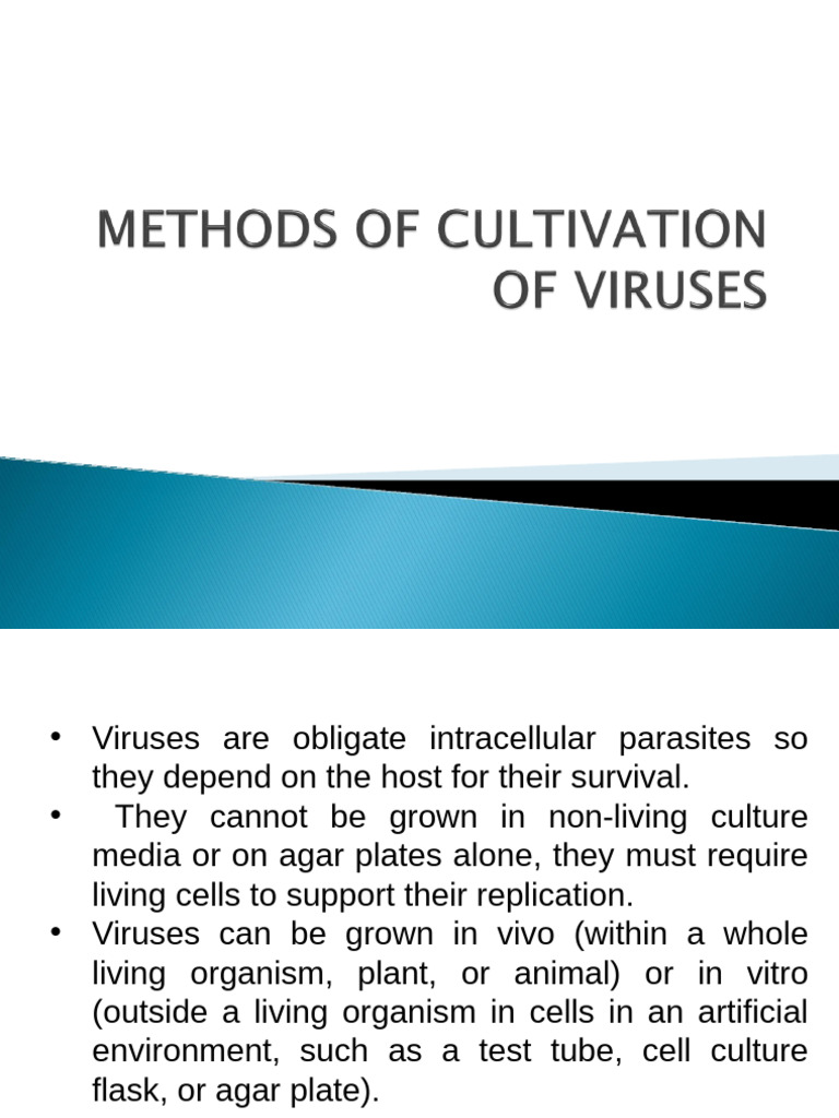 Virus Cultivation Methods Explained | PDF | Cell Culture | Virus