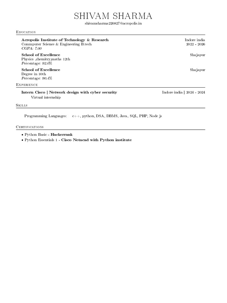 SHIVAM's Resume Hackerresume | PDF