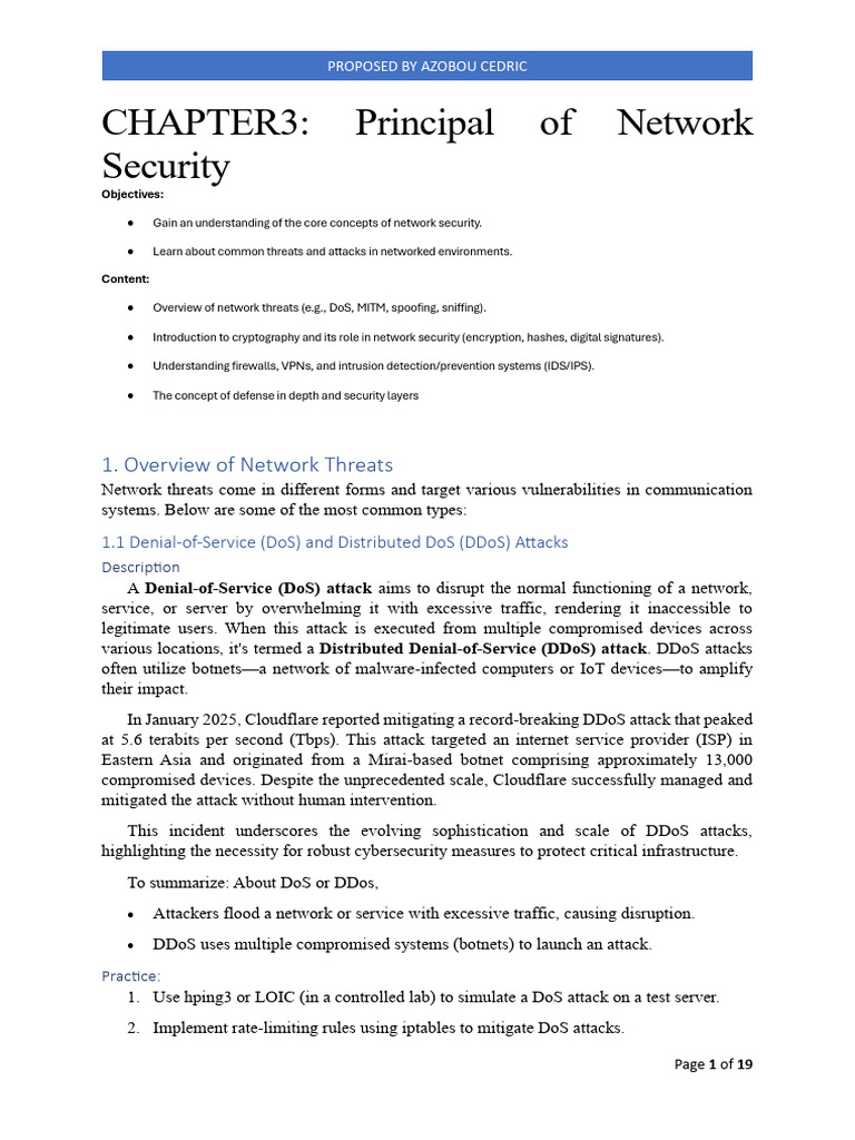 Topic3 Principles of Network Security | PDF | Cryptography | Denial Of Service Attack