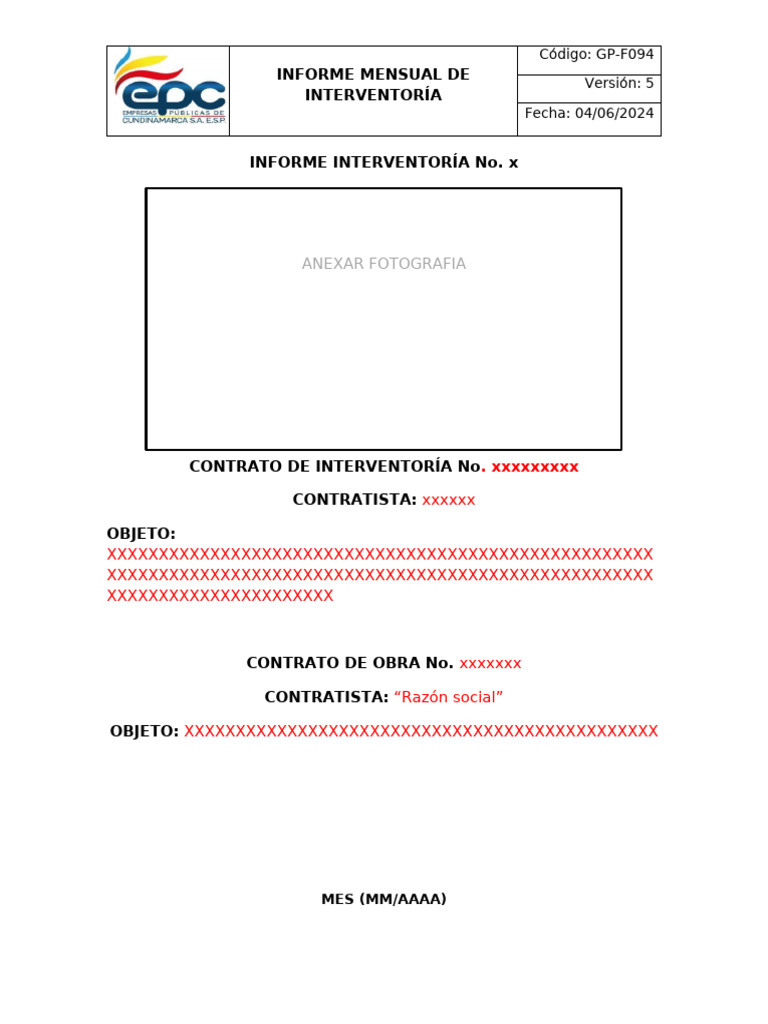 GP F094 Informe Mensual de Interventoria 1 | PDF | Póliza de seguros | Laboratorios