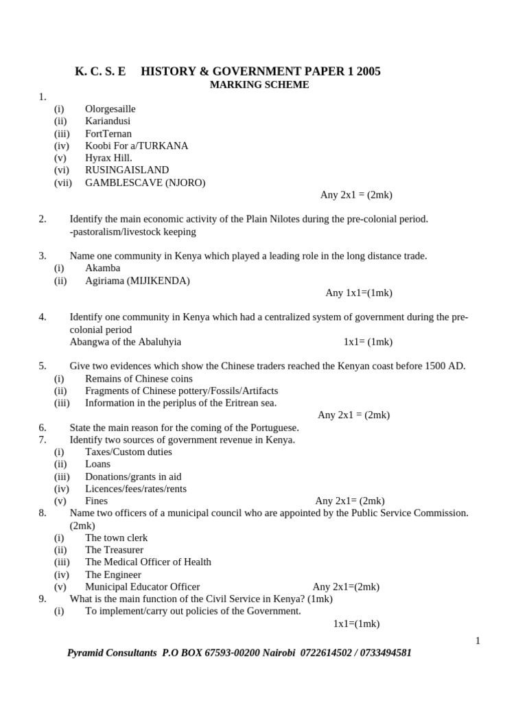 History pp1 MS | PDF | Kenya | East Africa