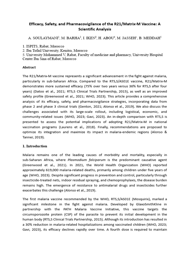 1 - Efficacy, Safety, and Pharmacovigilance of The R21 | PDF | Malaria | Immunology