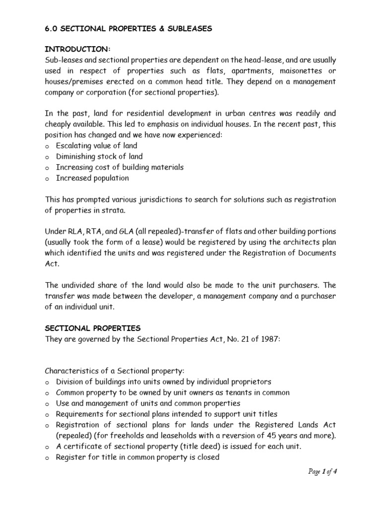 Topic 6-Sectional Properties and Subleases | PDF | Lease | Apartment