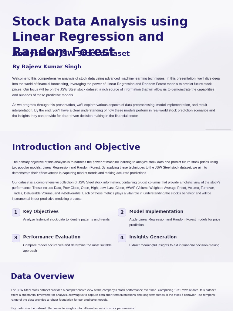 Stock Data Analysis Using Linear Regression And Random Forest Pdf Regression Analysis