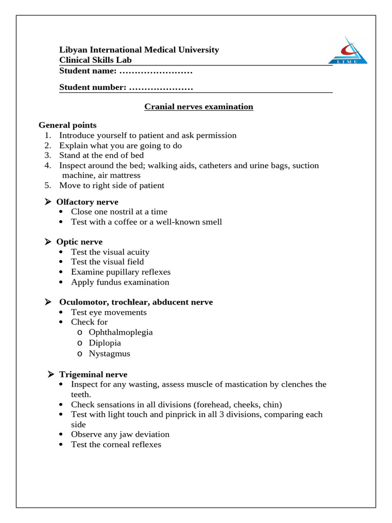 Cranial Nerve Examination Guide | PDF
