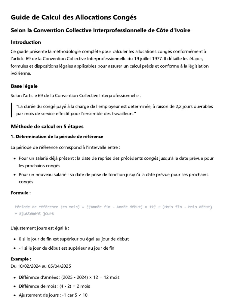Guide de Calcul des Allocations Congés | PDF