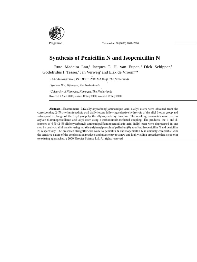Synthesis of Penicillin N and Isopenicil | PDF | Ester | Catalysis