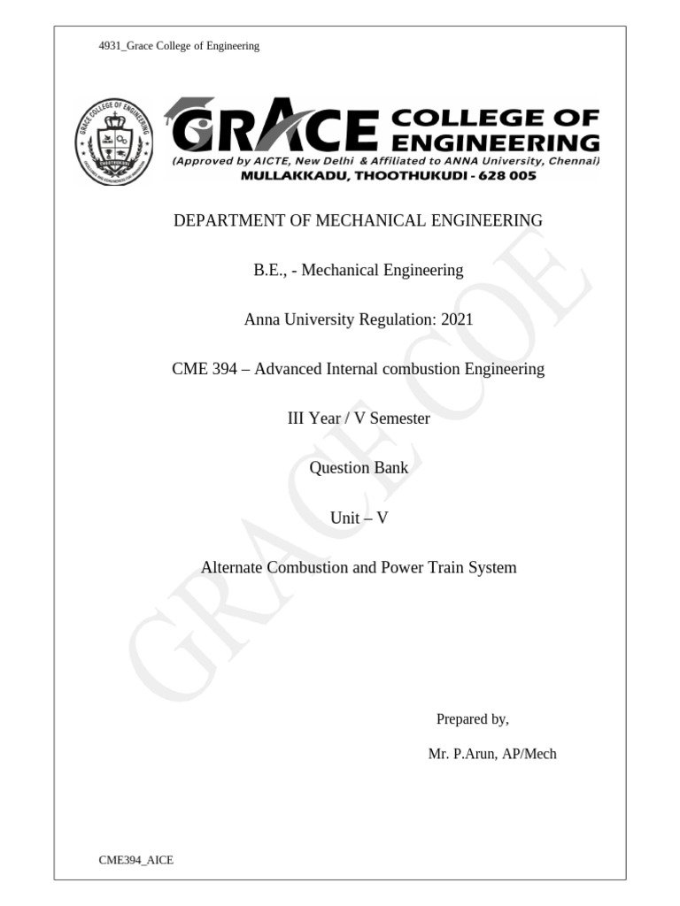 V Mech CME394 AICE QB Unit5-2-1 | PDF | Fuel Injection | Diesel Engine