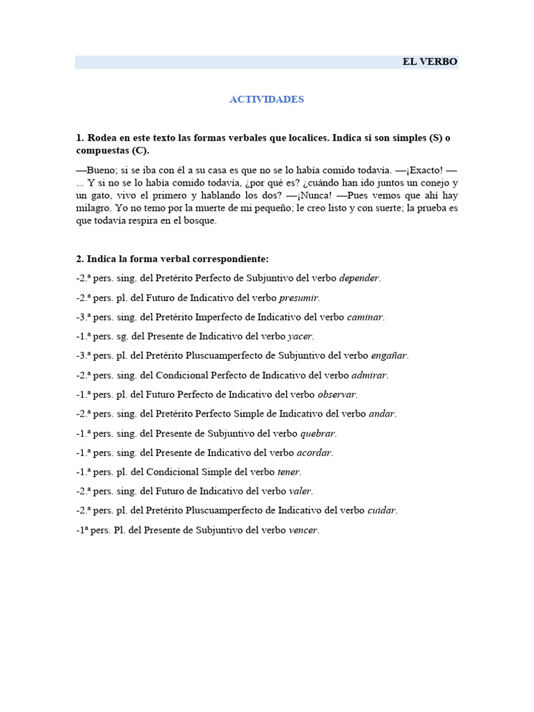 Actividades sobre el Verbo en Español | PDF | Verbo | Lingüística