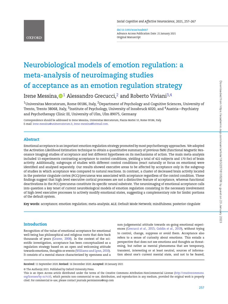 Neurobiological Models of Emotion Regulation: A Meta-Analysis of ...