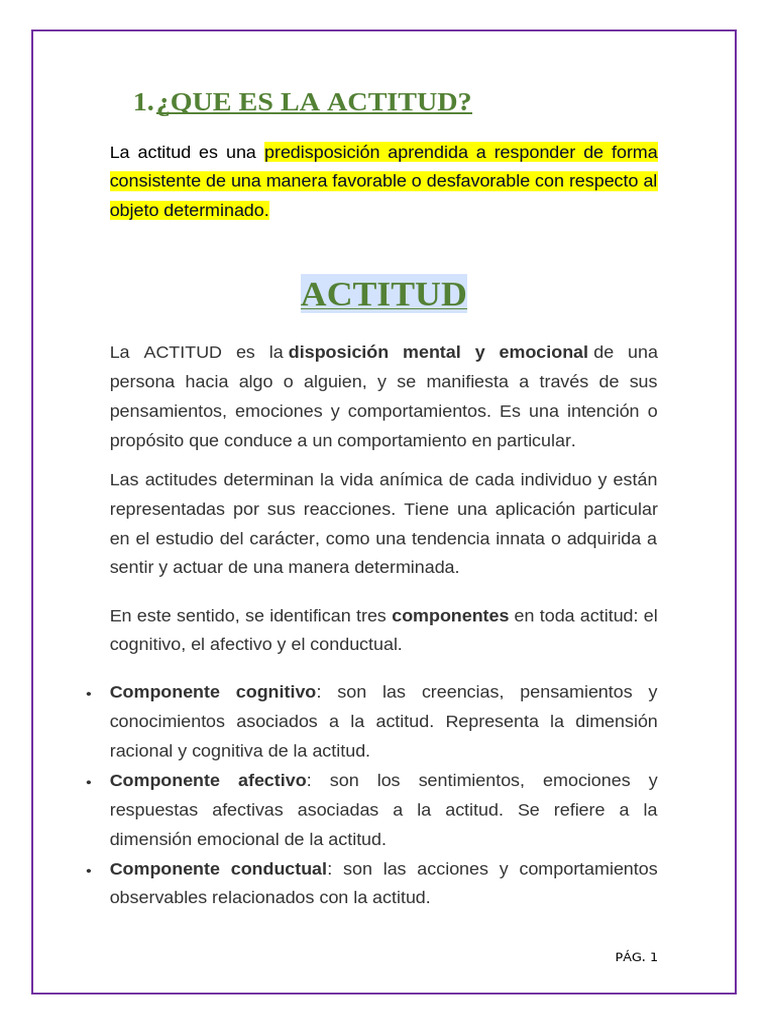 Que Es La Actitud | PDF | Actitud (psicología) | Autoestima