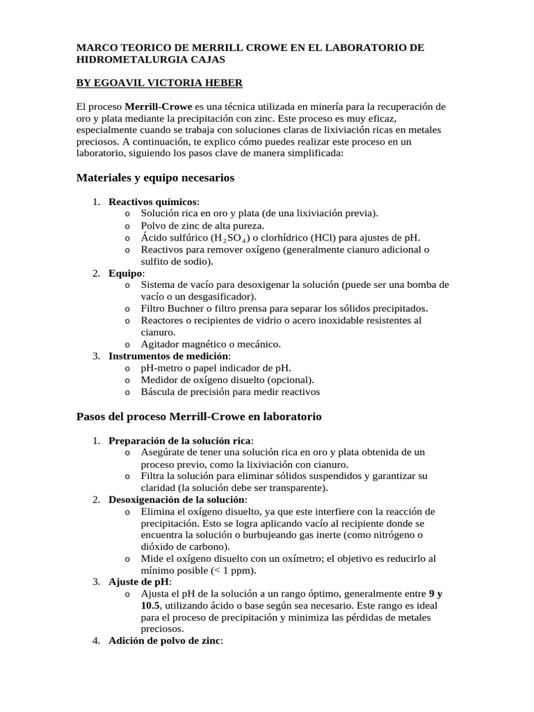 Marco Teorico de Merrill Crowe en El Laboratorio de Hidrometalurgia ...