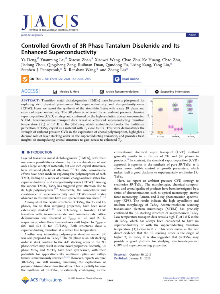 Deng Et Al 2020 Controlled Growth of 3r Phase Tantalum Diselenide and ...