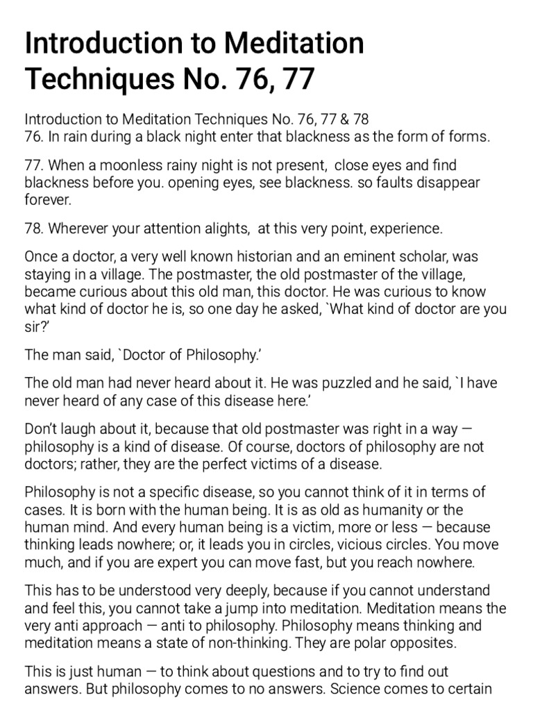 Meditation Techniques: No. 76-78 Explained | PDF | Science | Thought