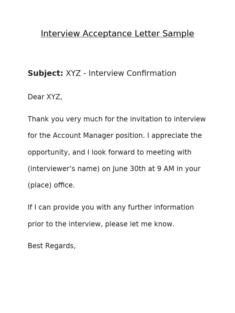 Interview Acceptance Letter Template 01 | PDF