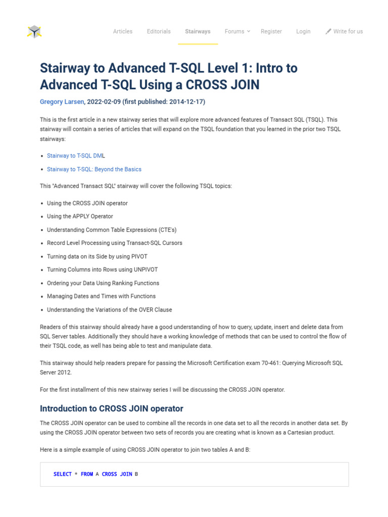 Stairway To Advanced T-SQL Level 1 - Intro To Advanced T-SQL Using A CROSS JOIN ...