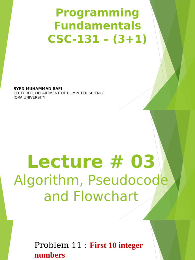 PF-Lec 03(For While Pseudocode Flowchart) | PDF | Prime Number | Algorithms