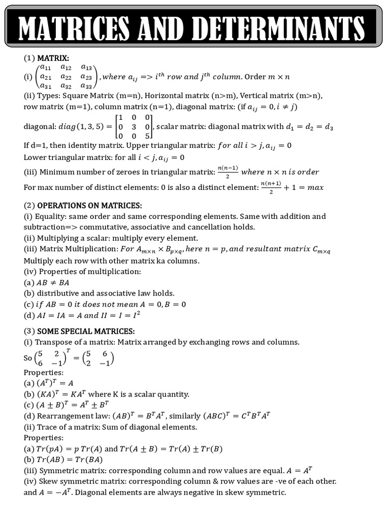 Matrices and Determinants | PDF | Matrix (Mathematics) | Determinant